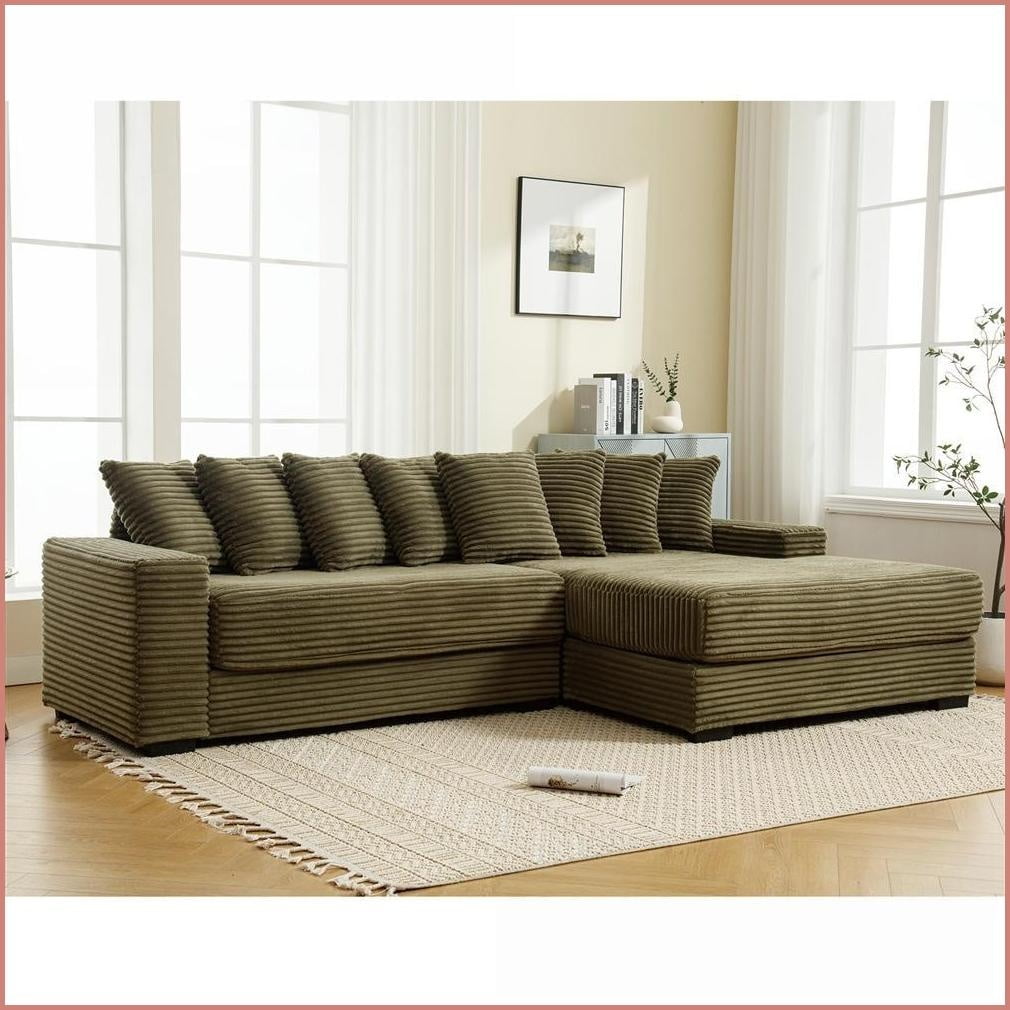 3-Seat L-Shaped Sectional Sofa with Right Chaise – Soft Corduroy, 8 ...
