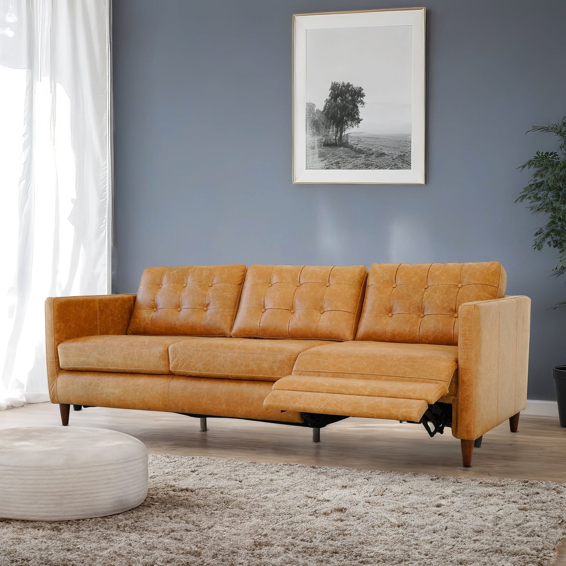 3-Seat Leather Sofa with Electric Inclining Function | One-Button ...