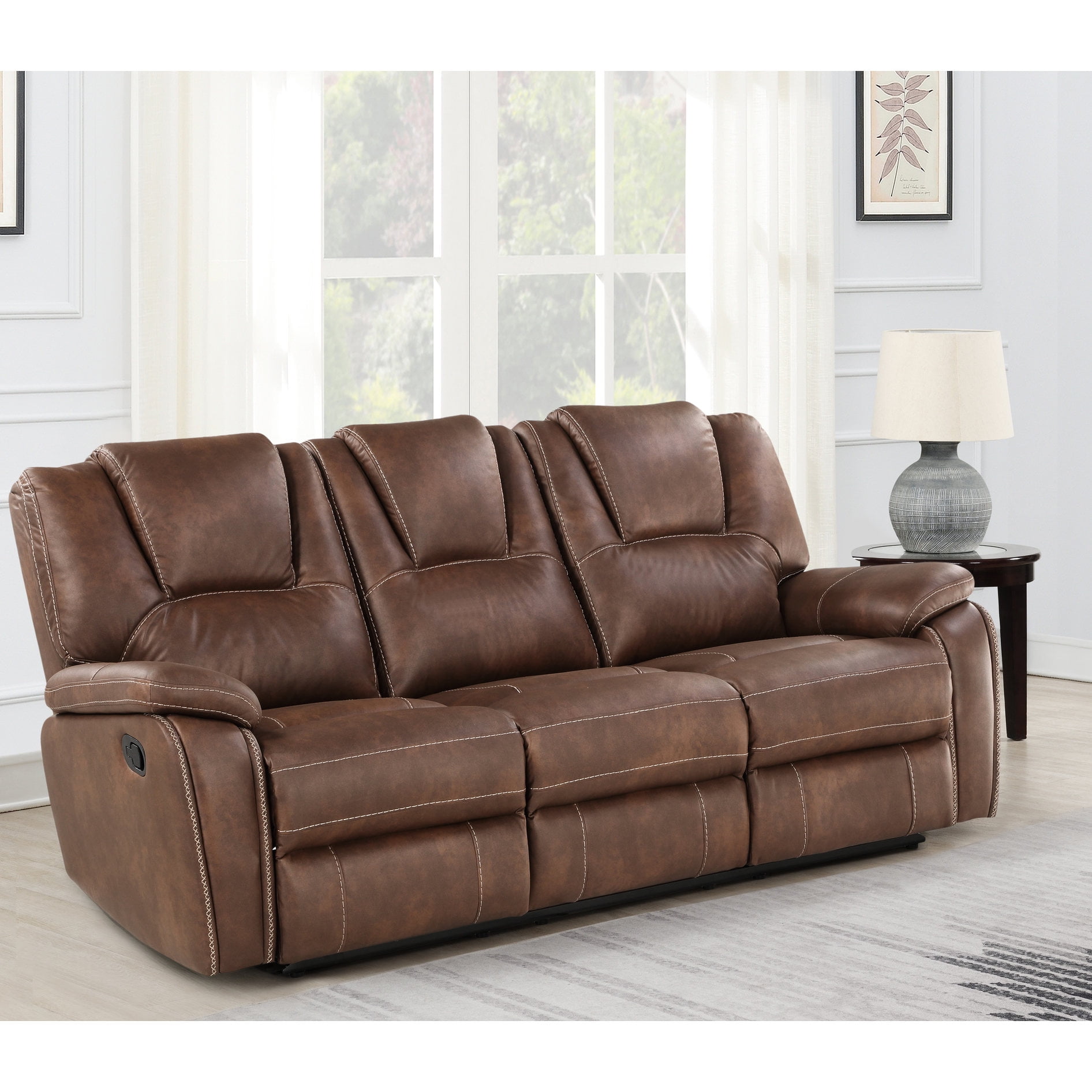 3-Seat Manual Reclining Sofa in Dark Brown | Recline Seats for TV ...