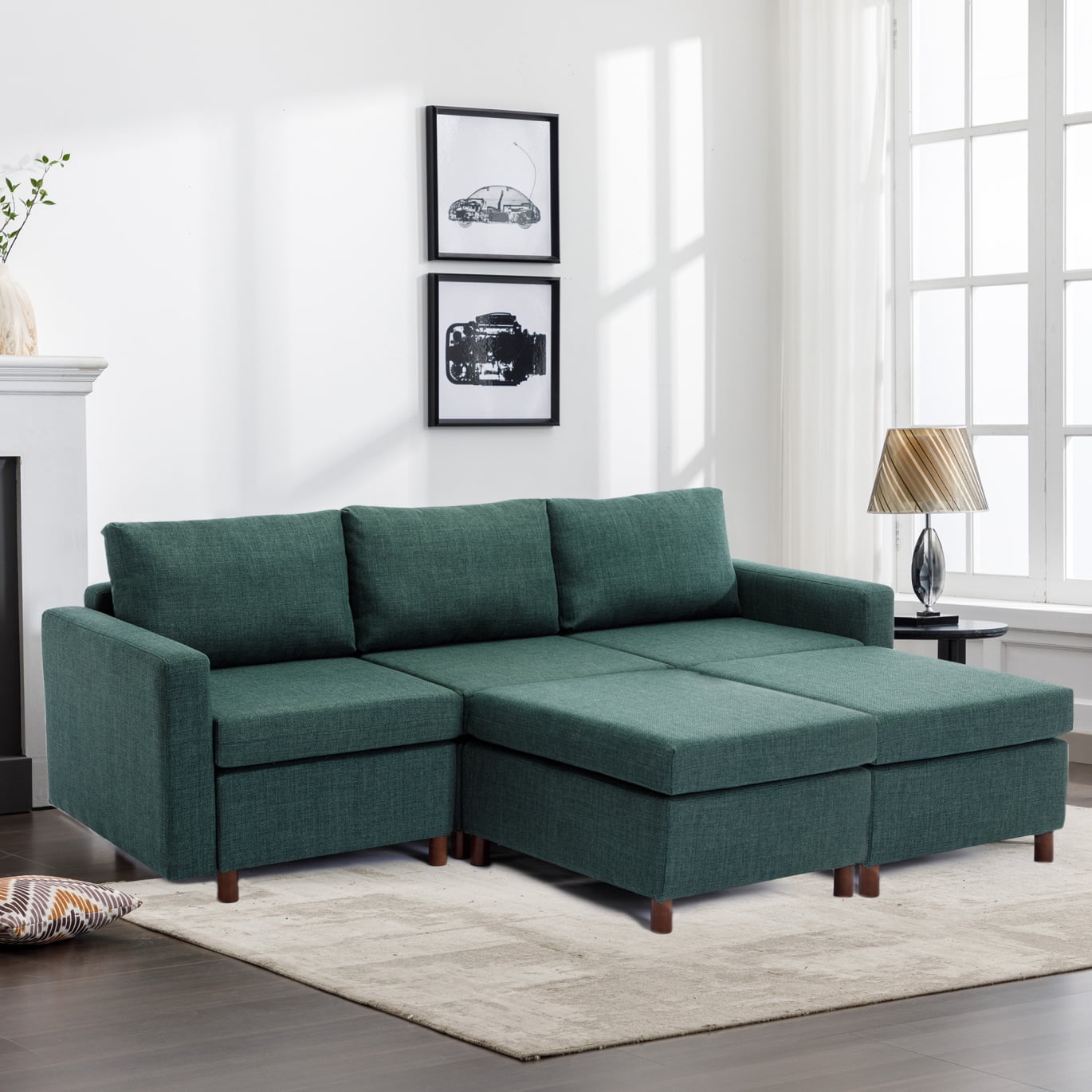 3 Seat Module Sectional Sofa Couch With 2 Ottoman, Convertible ...