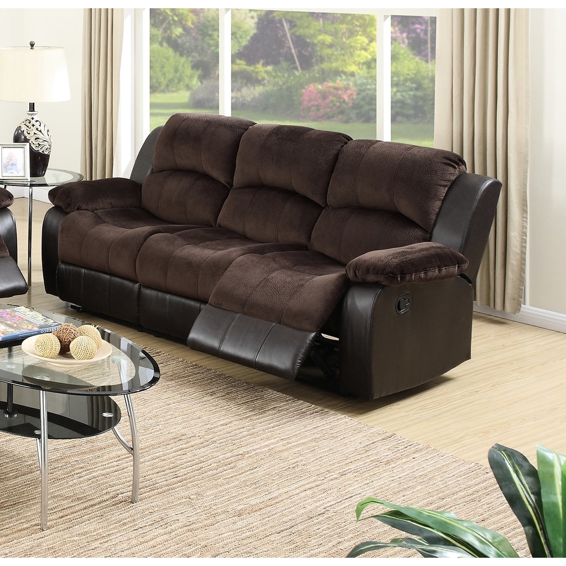 3-Seat Motion Sofa in Chocolate Bonded Leather & Suede - Contemporary ...