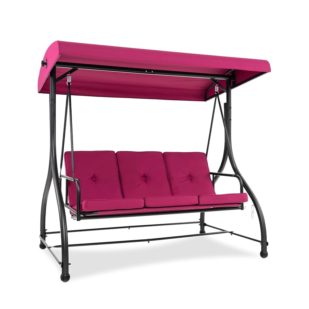 3 Seat Outdoor Porch Swing, 2-in-1 Swing with Disamntle Cushions and ...
