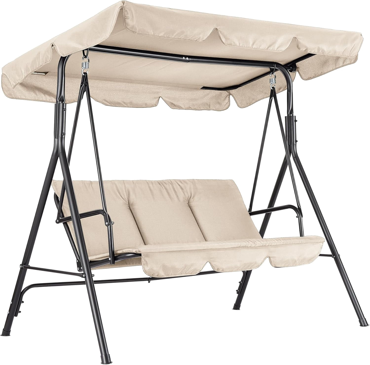 3-Seat Outdoor Porch Swing Chair with Adjustable Canopy & Thick ...