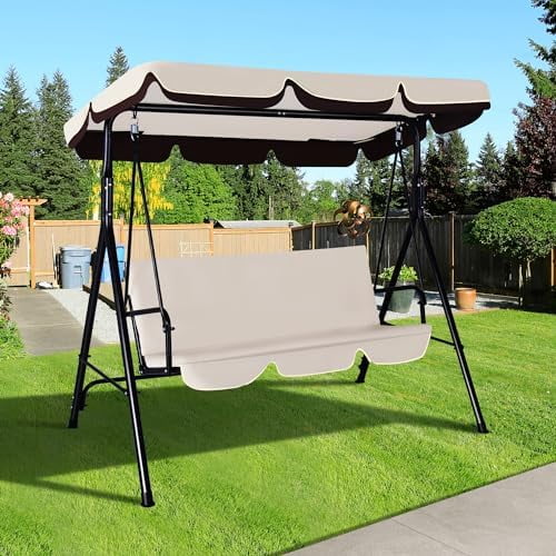 3-Seat Outdoor Porch Swing, Swing Chair with Adjustable Canopy ...
