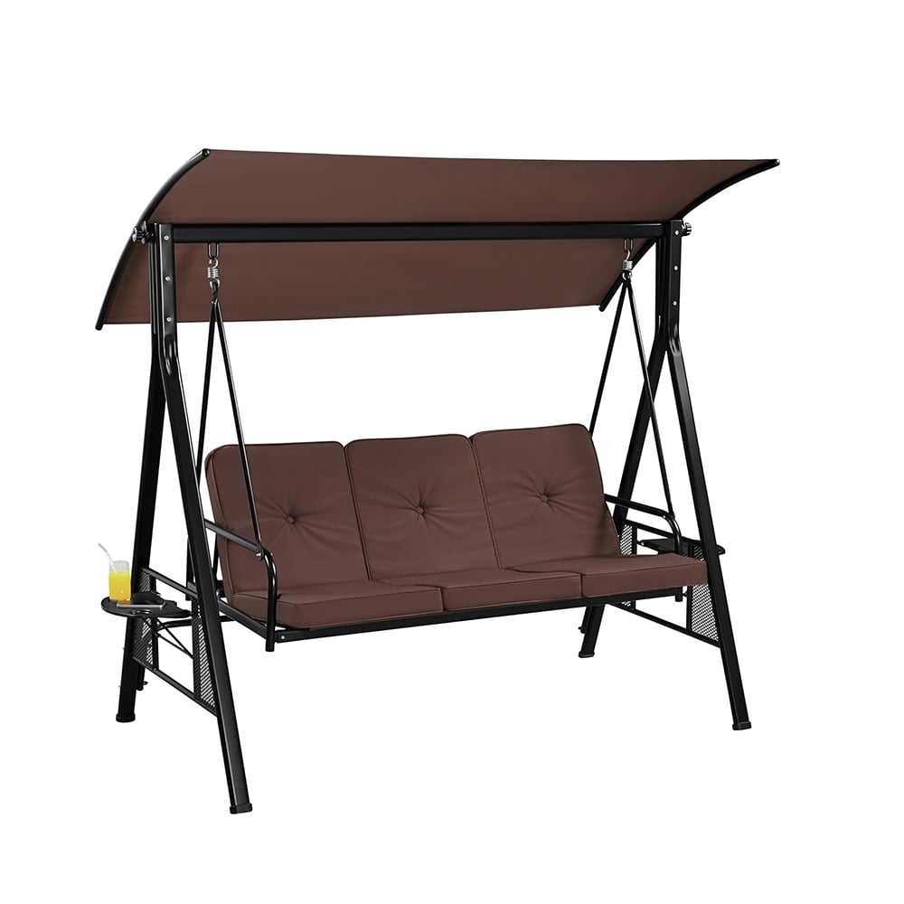 3-Seat Outdoor Swing Chair, Patio Porch Swing with Sturdy Steel Frame ...