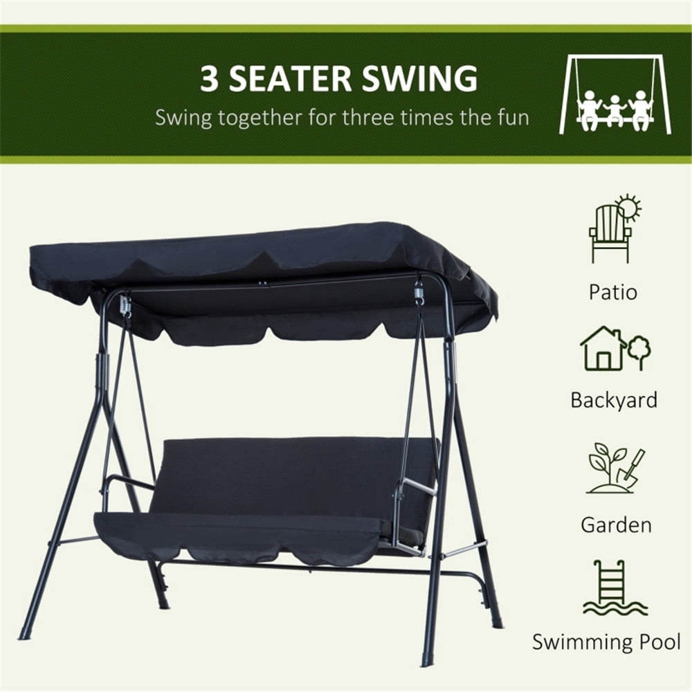 3-Seat Patio Swing Chair with Anti-slip Foot Pads, Outdoor Swing Glider ...