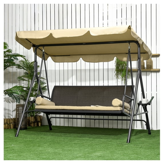 3-Seat Patio Swing Chair, Outdoor Canopy Swing Glider with Cushions ...