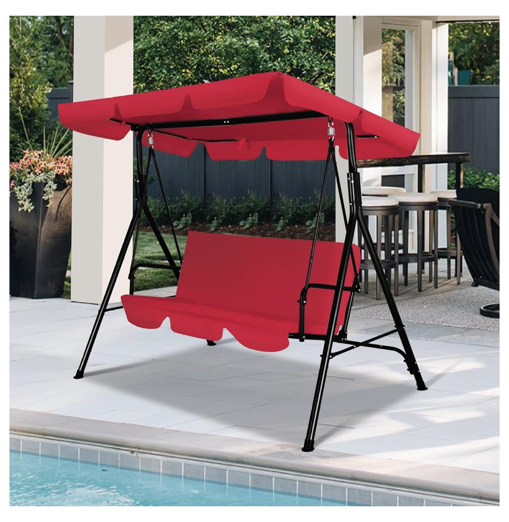 3-Seat Patio Swing Chair, Outdoor Porch Swing with Adjustable Canopy ...