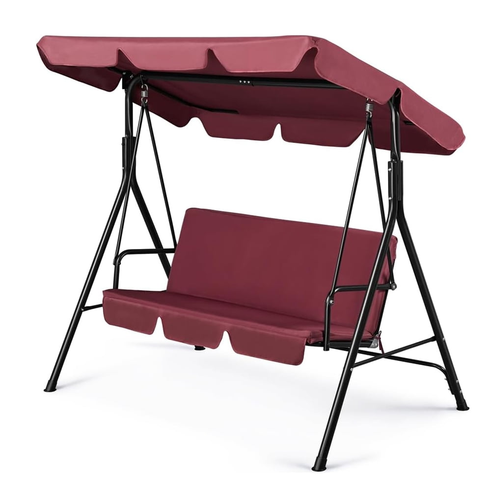3-Seat Porch Swings with Adjustable Canopy, Outdoor Swing Chair, Swing ...