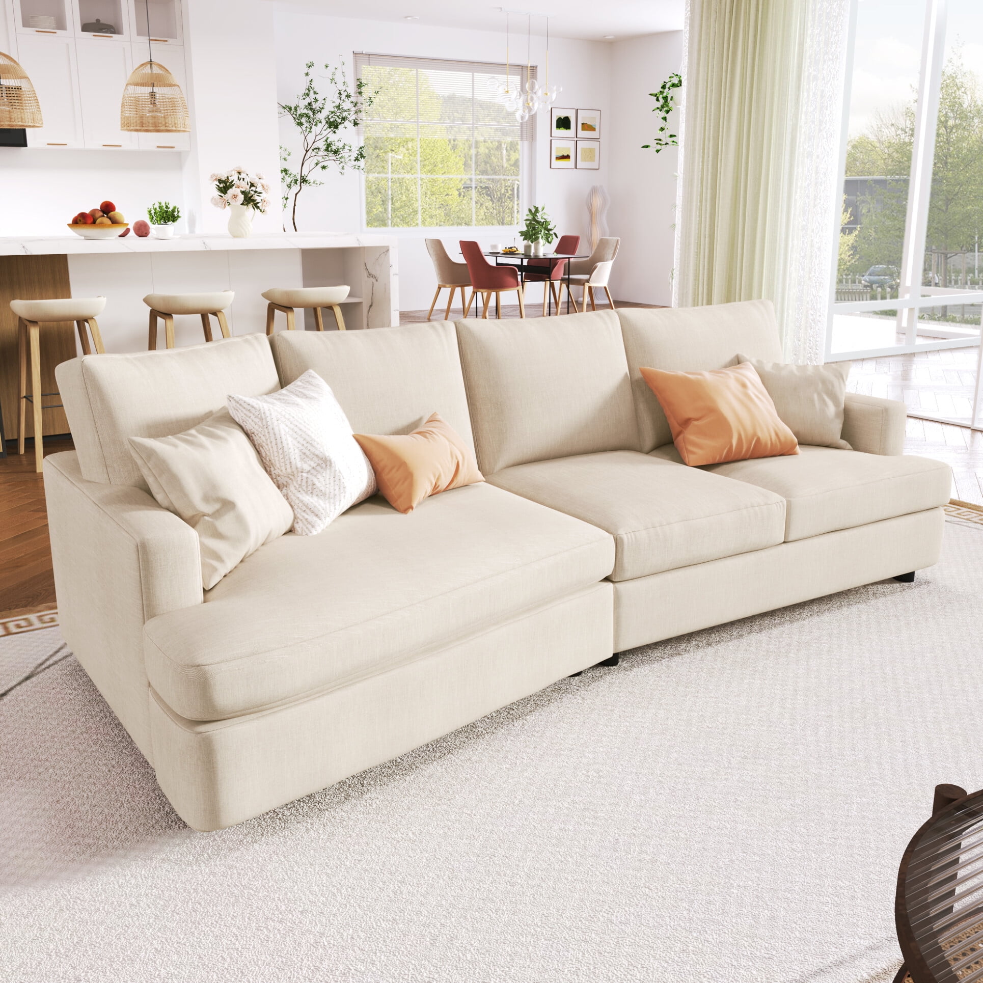 3 Seat Streamlined Sofa,Polyester Upholstery Sofa with Removable Back ...
