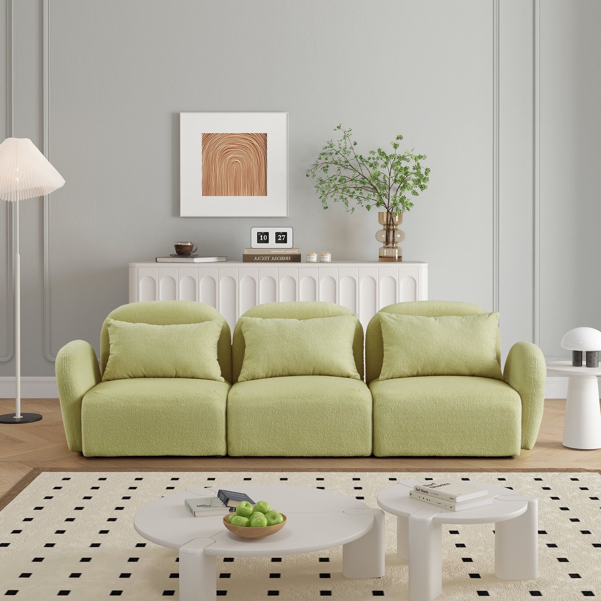 3 Seat Teddy Fabric Lazy Sofa with Removable Backrest , Sponge Couch ...