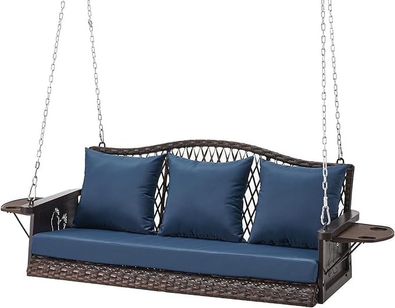 3 Seat Wicker Hanging Porch Swing, 8.9 ft. Hanging Chain Outdoor ...