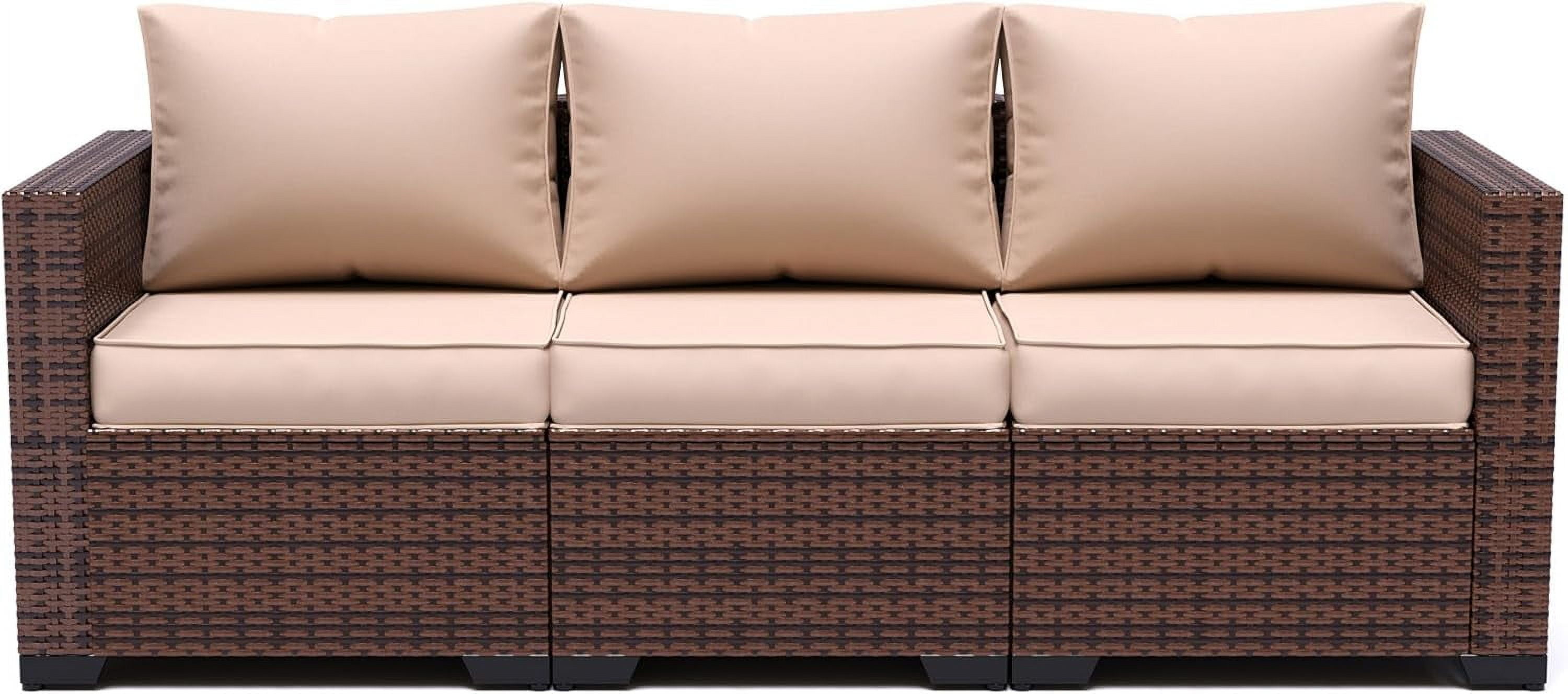 3-Seat Wicker Sofa Outdoor Sectional Couch Steel Frame w/ Cover Non ...