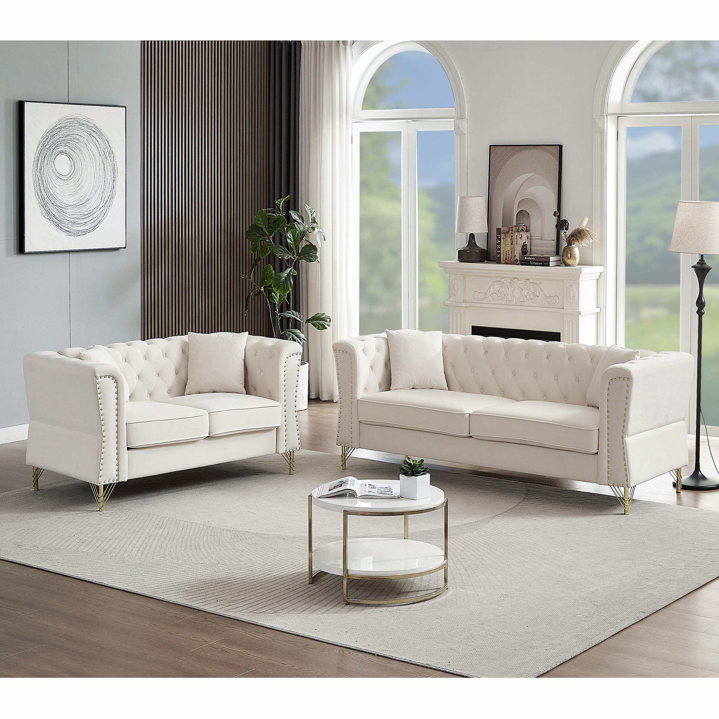3 Seater 2 Seater Combination Sofa Tufted Couch With Rolled Arms And For Living Room, Bedroom ...