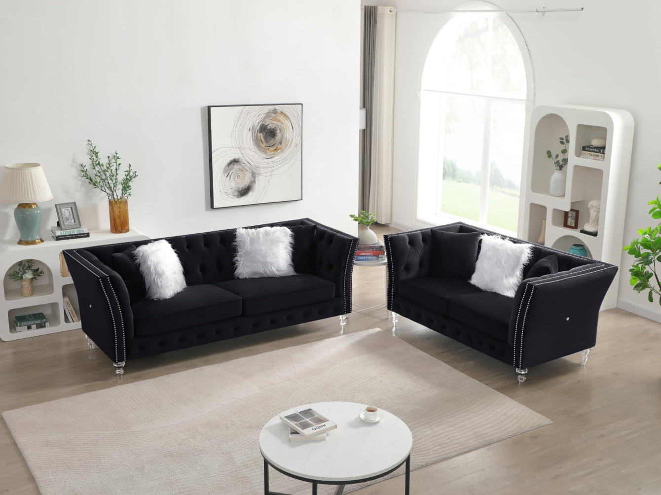 Modern Velvet 3-Seater and 2-Seater Sofa Set with Acrylic Feet and ...