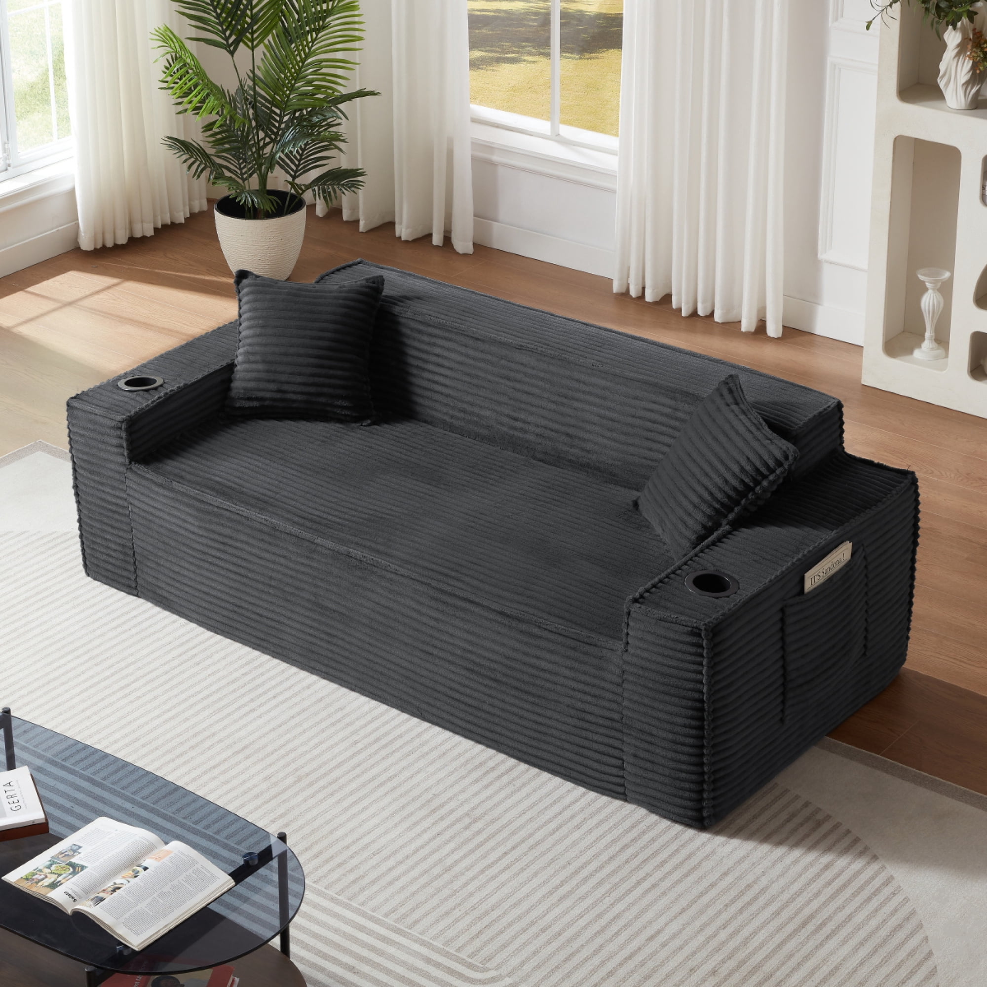 3-Seater Boneless Sofa - No Assembly Needed, Modern Compact Couch for ...