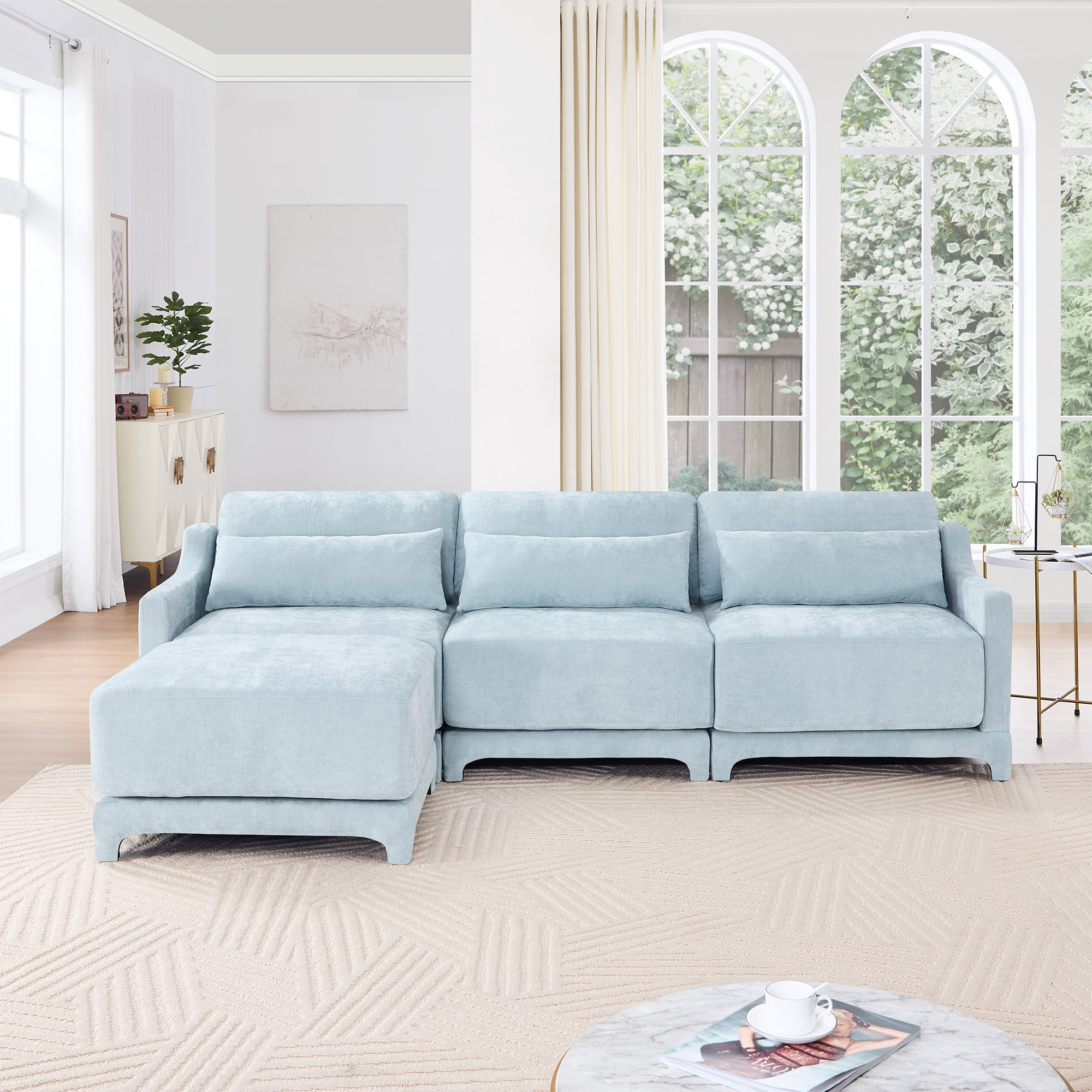 3-Seater Chenille L-Shaped Sectional Sofa Modular Living Room ...
