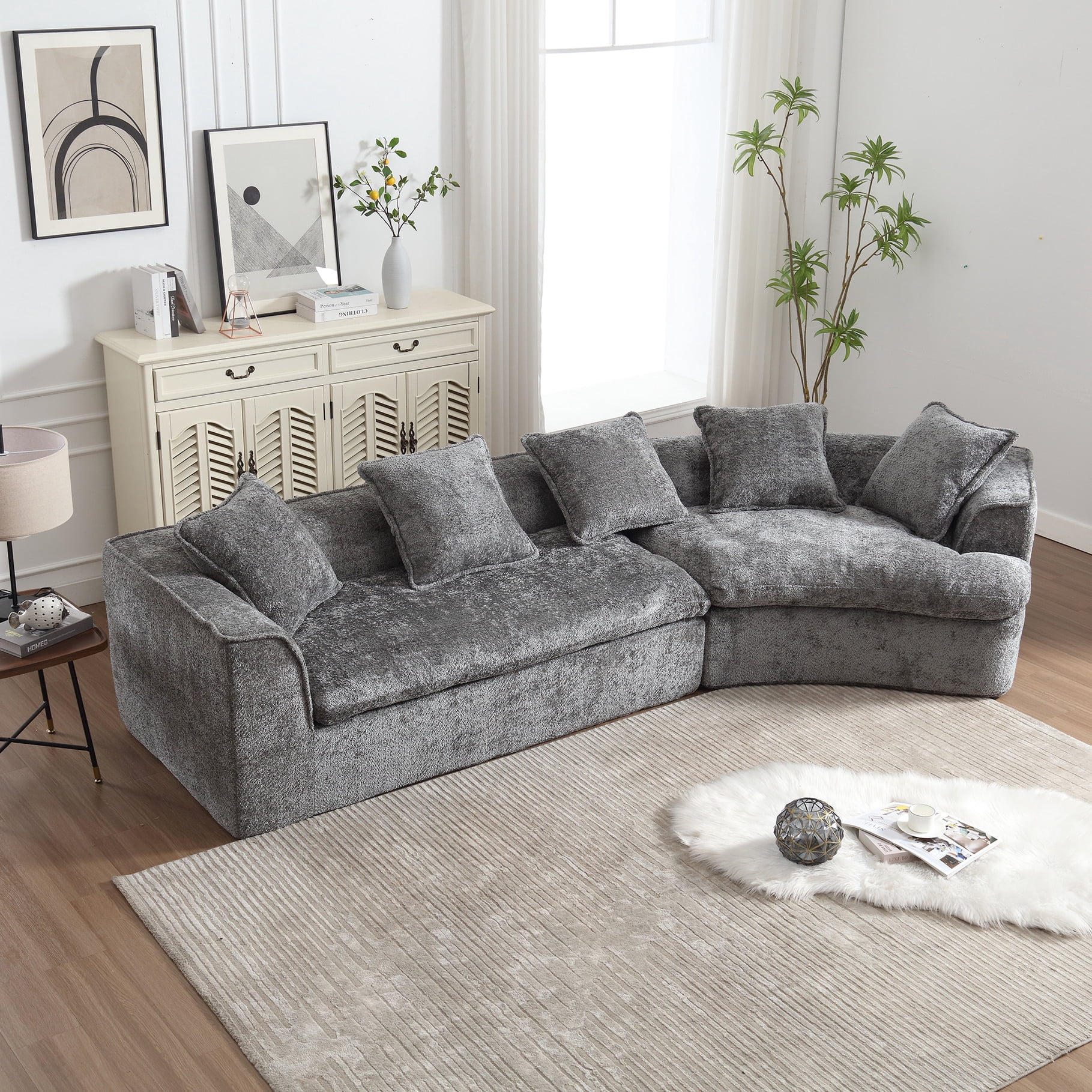 3 Seater Chenille Living Area Couch - Soft Cushions, Comfortable (gray ...