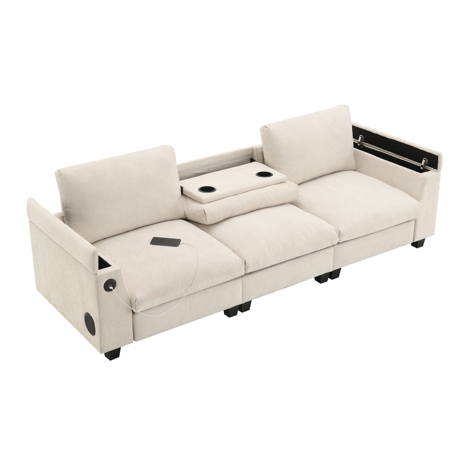 3-Seater Chenille Sectional Sofa, Loveseat Cloud Couch with Bluetooth ...