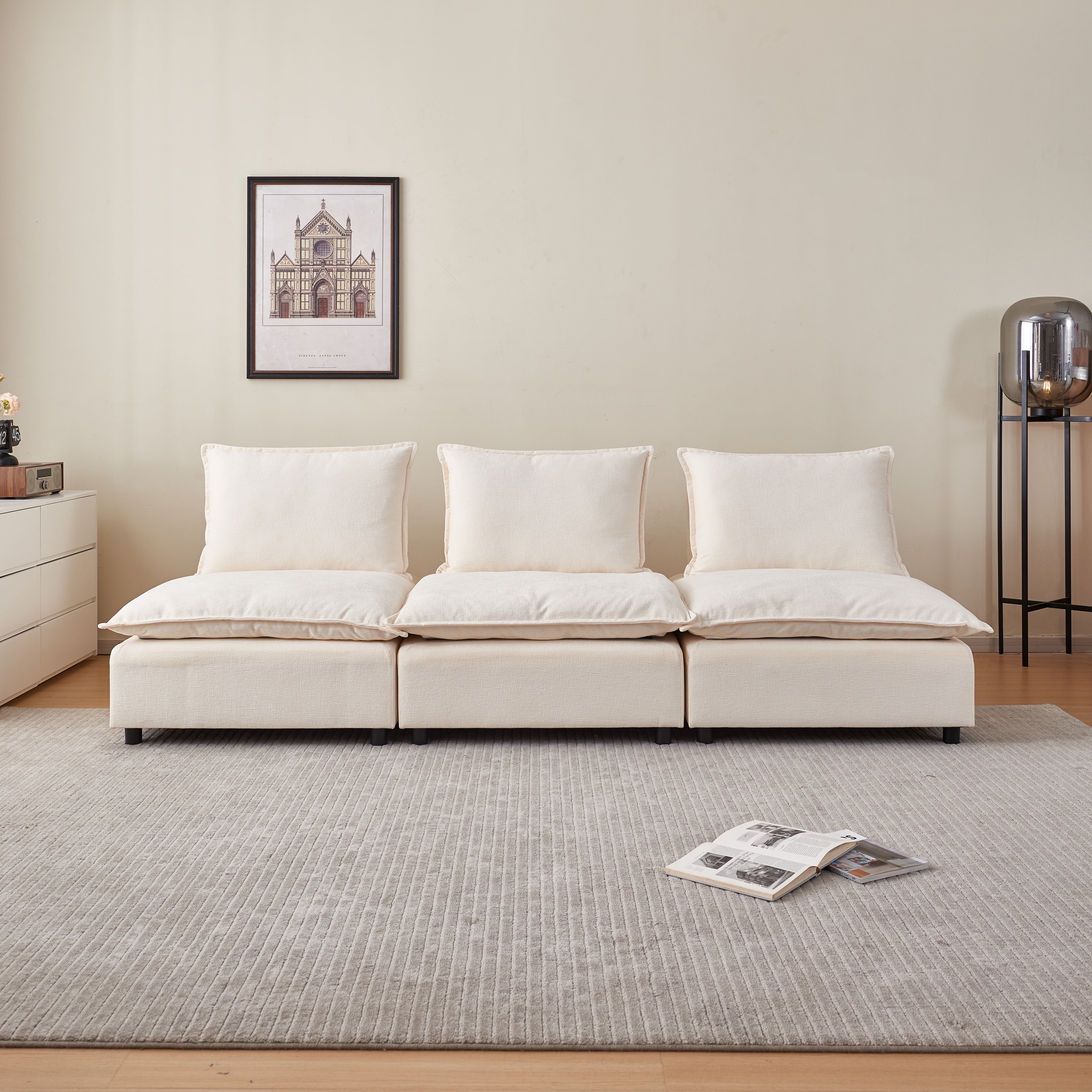 3-Seater Chenille Sofa Couch for Living Room - Modular Sectional Sofa ...