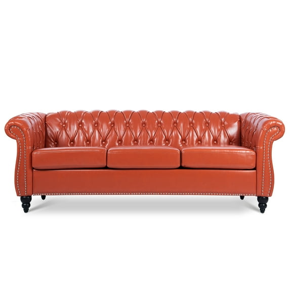 3 Seater Chesterfield Faux Leather Sofa, Button Tufted Couch With ...