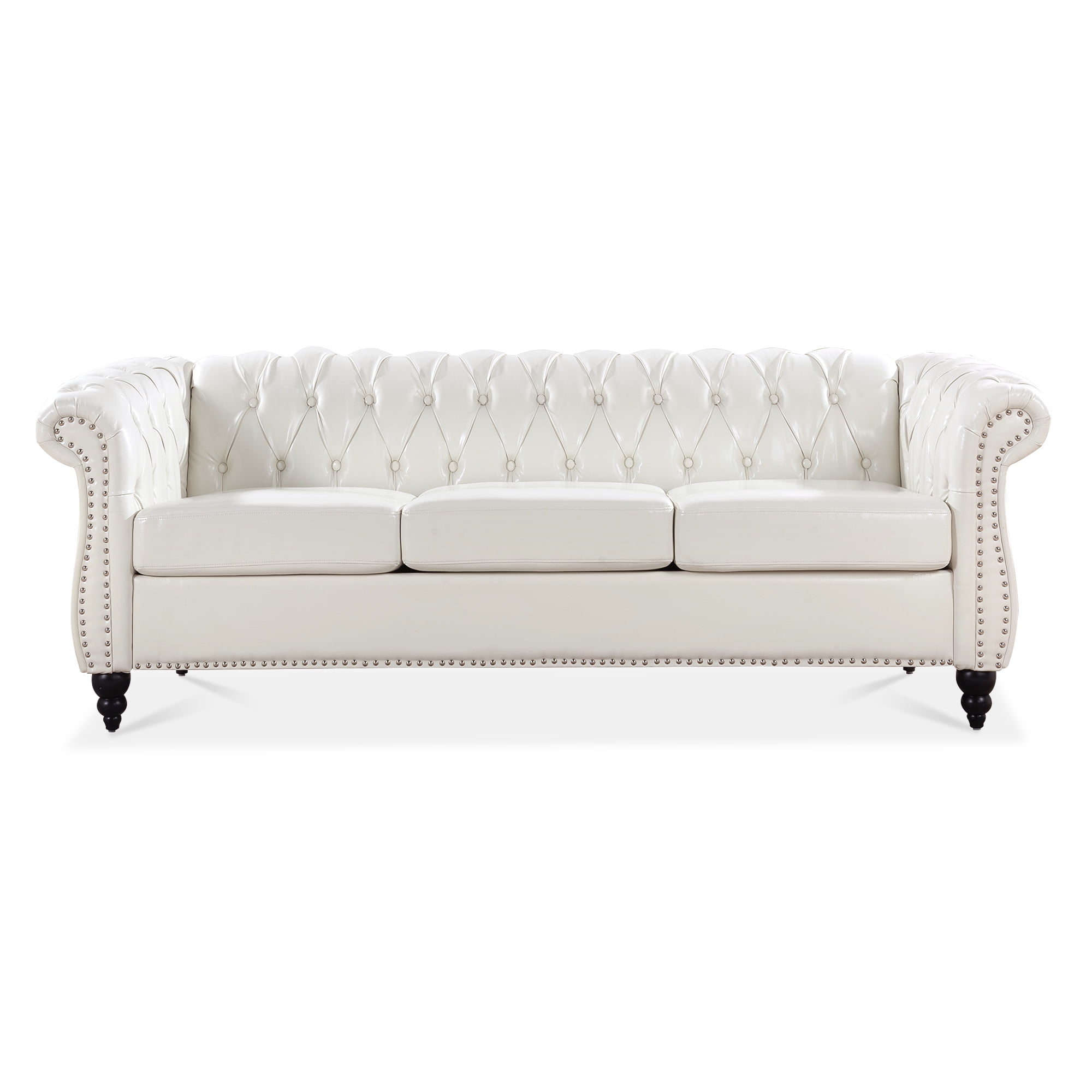 3 Seater Chesterfield Faux Leather Sofa, Button Tufted Couch With ...