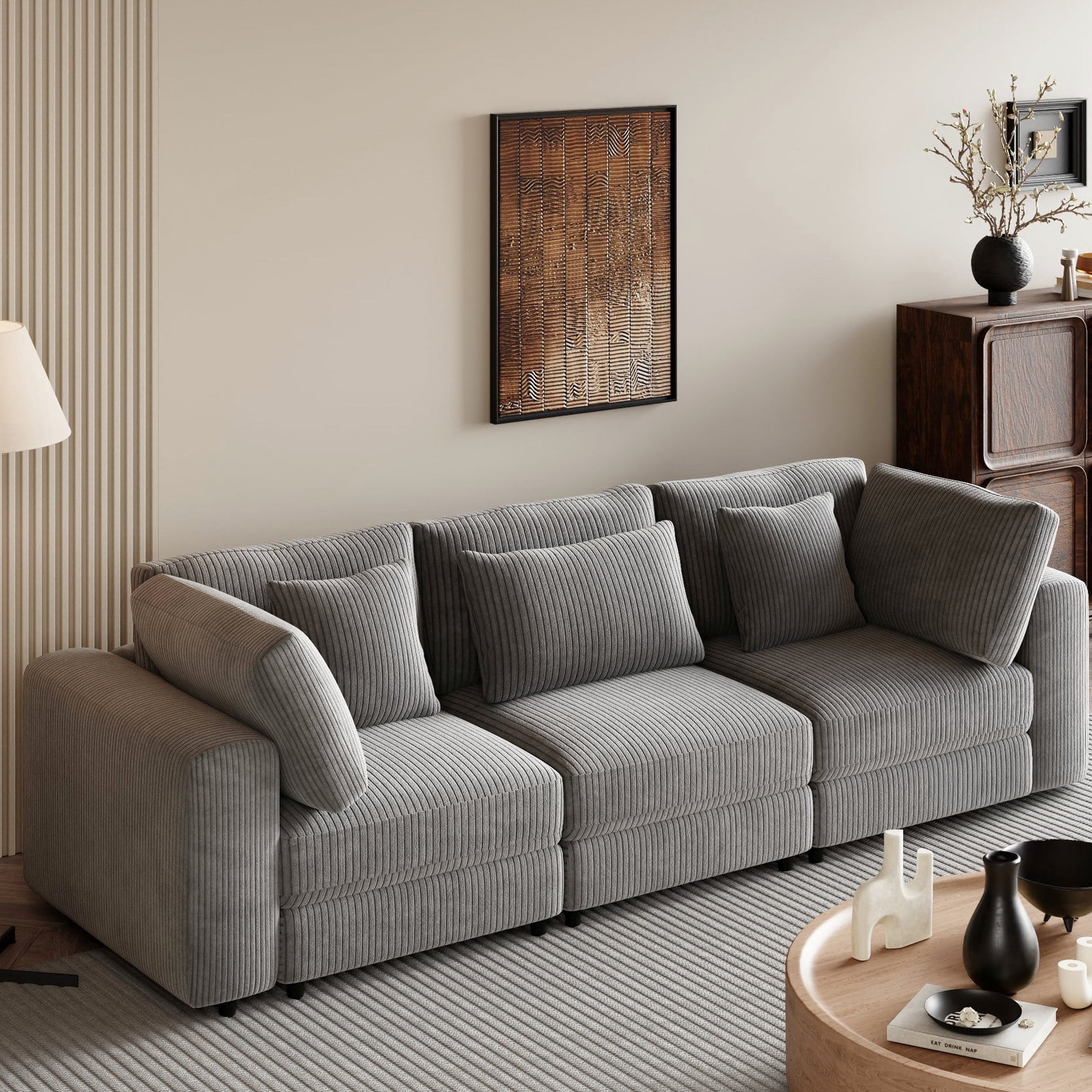 3-Seater Couch | Soft Corduroy & Easy Setup | Residential Settings ...