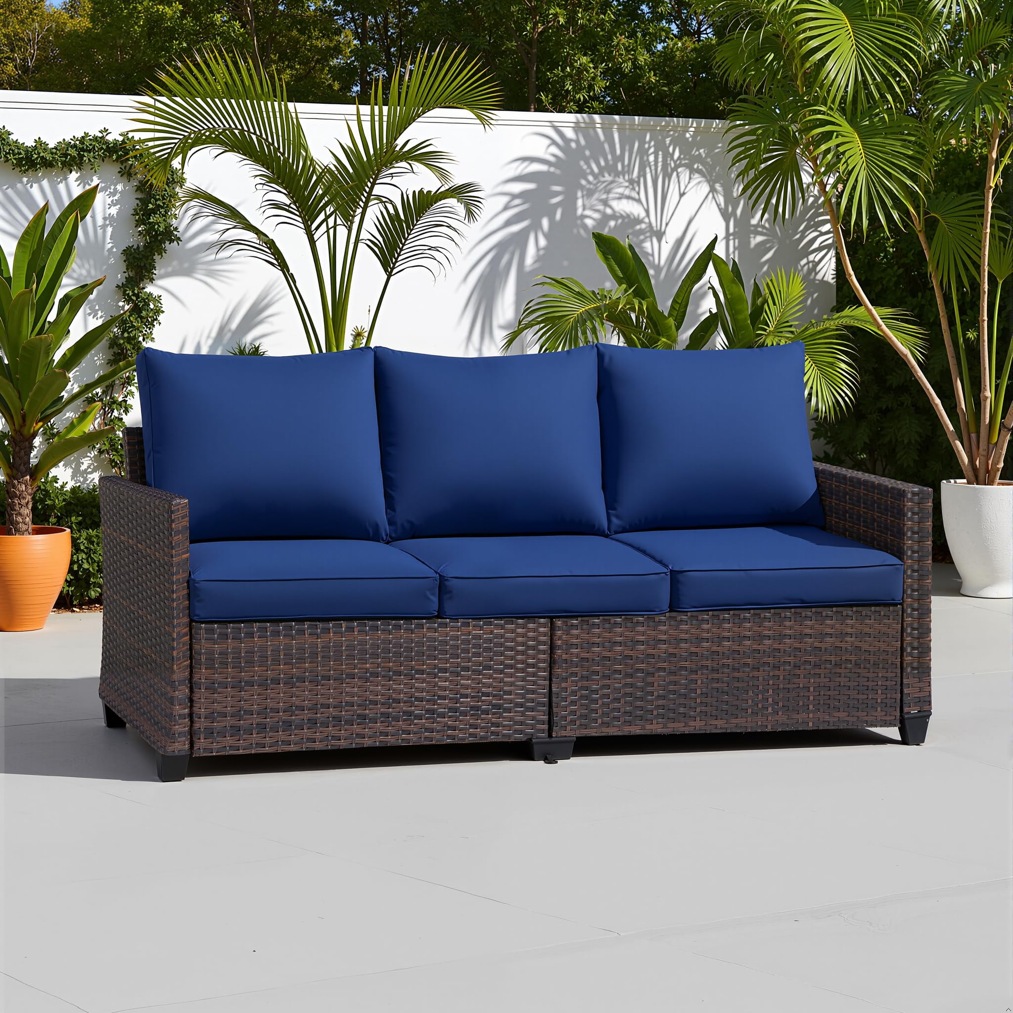 3-Seater Deep Seat Outdoor Sofa - High Back Patio Couch with Water ...