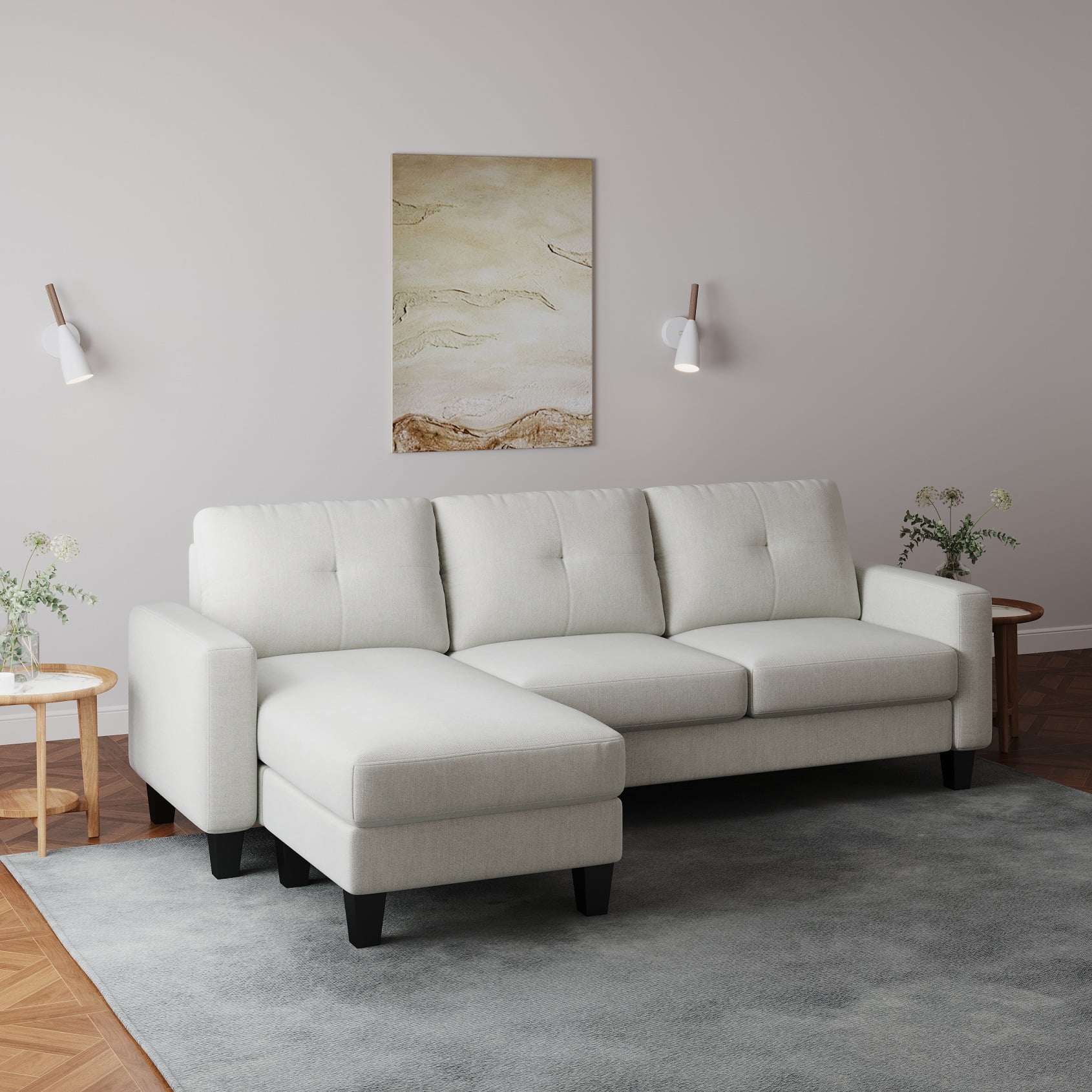 3 Seater L Shape Couch Corner Sofa With Convertible Ottoman and Soft ...