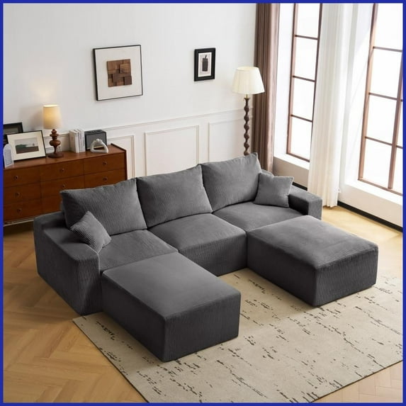 3-Seater L-Shaped Corduroy Sectional Sofa - No Assembly Ultra-Soft ...