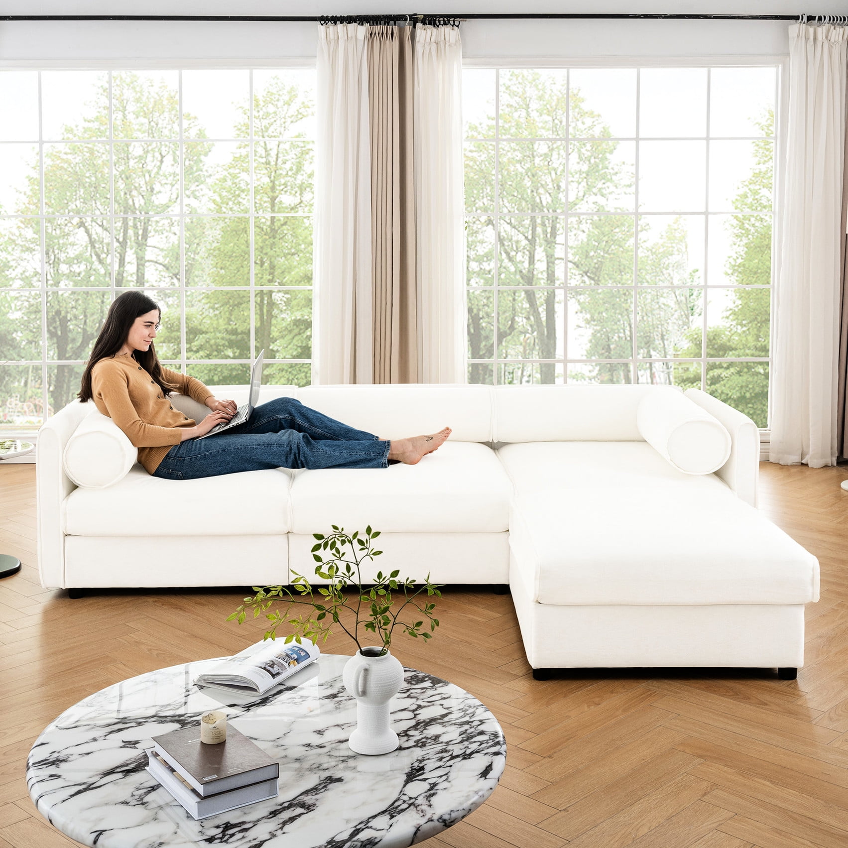 3-Seater L-Shaped Fabric Couch / Modular Design for Different ...