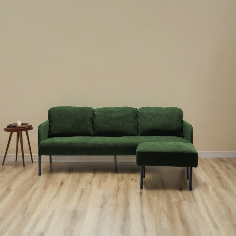 3 Seater L-Shaped Sofa with Ottoman, Modern Polyester Fabric Couch for ...