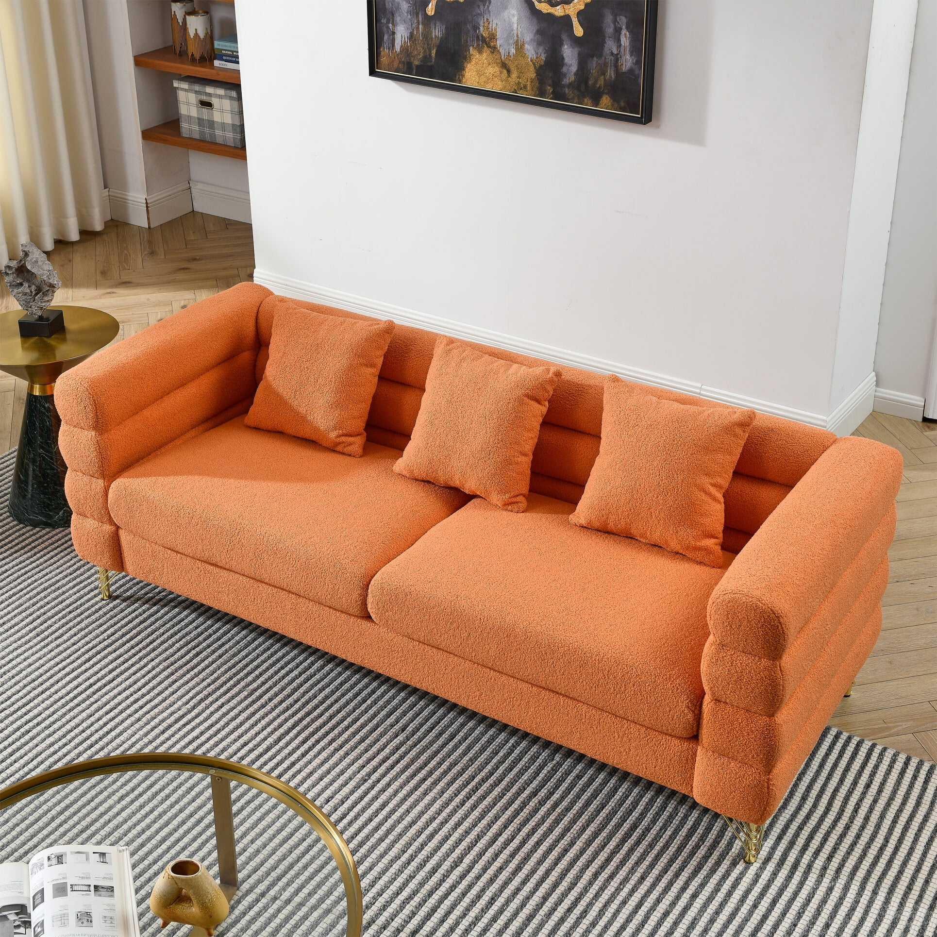 3 Seater Large Upholstered Sofa with Arms, Modern 3 Seat Couch with ...