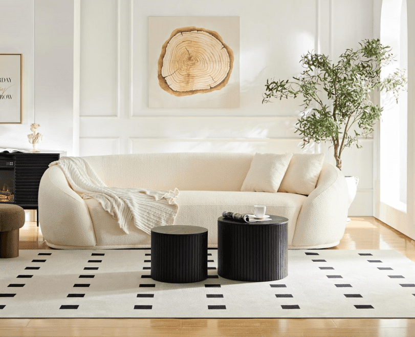 3-Seater Modern Cloud Loveseat Sofa with 2 Pillows, Boucle Fabric Half ...