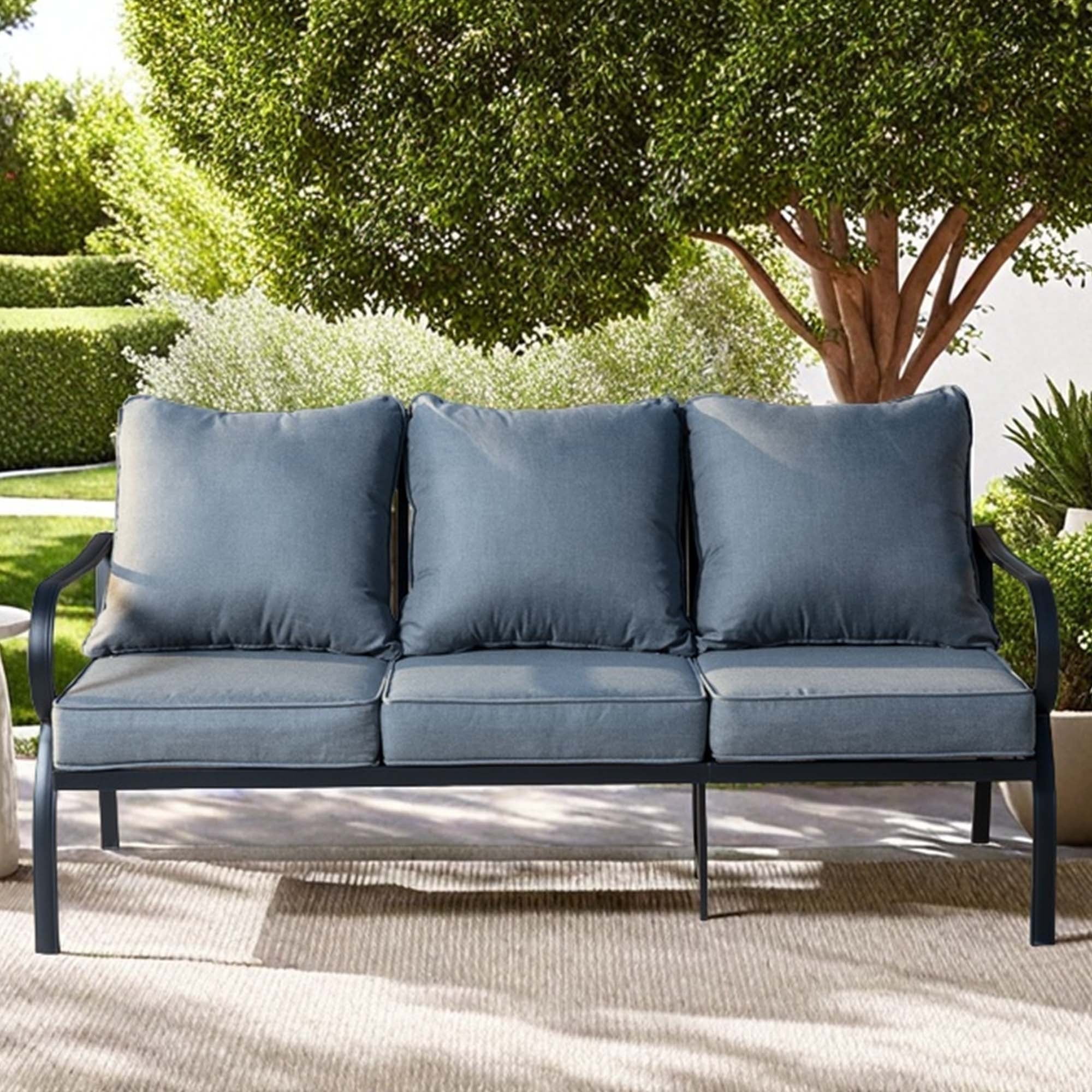 3-Seater Patio Sofa - Outdoor Metal Couch with Removable Cushions, All ...