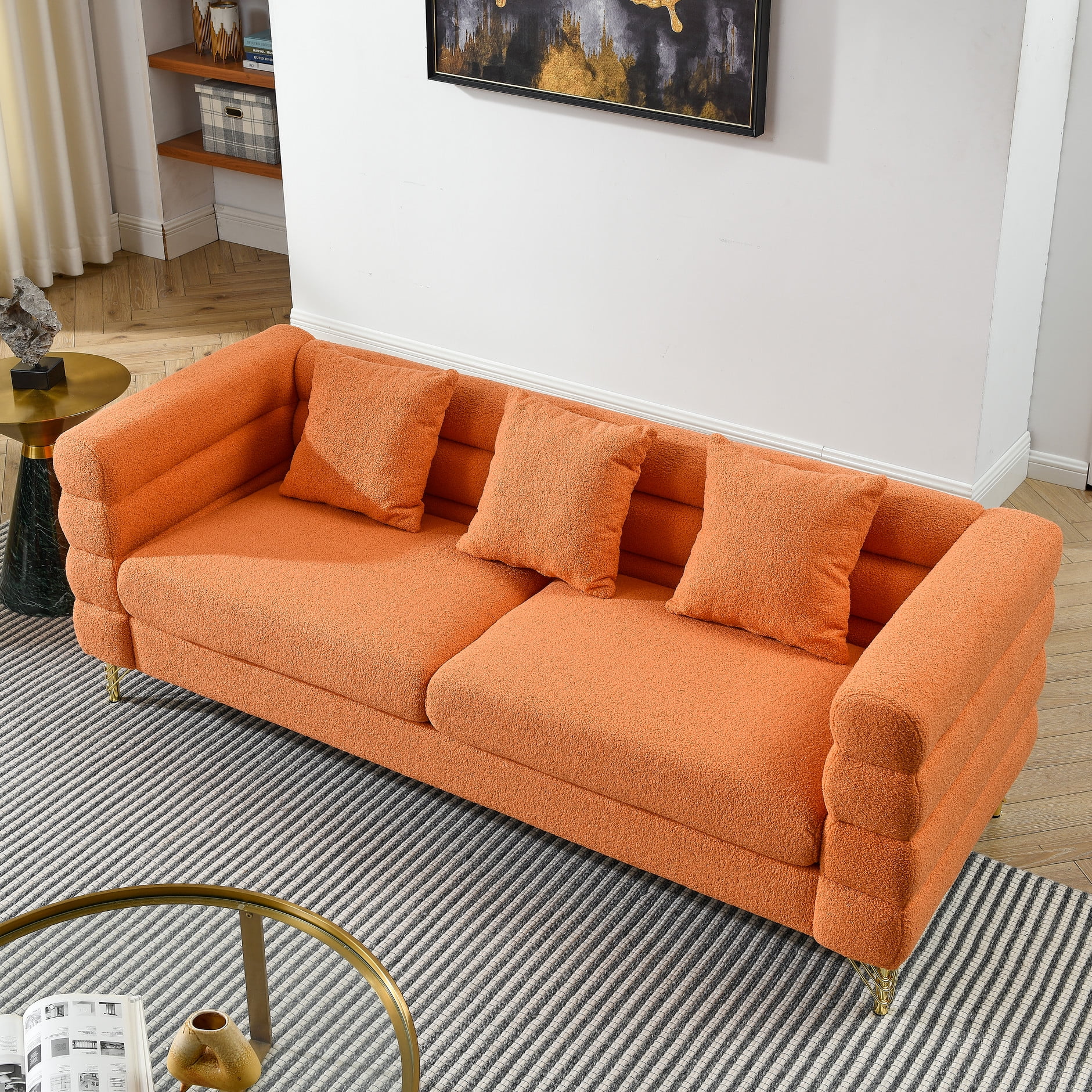 3 Seater Sectional 81 Inch - Orange Fabric, Modern Design With ...