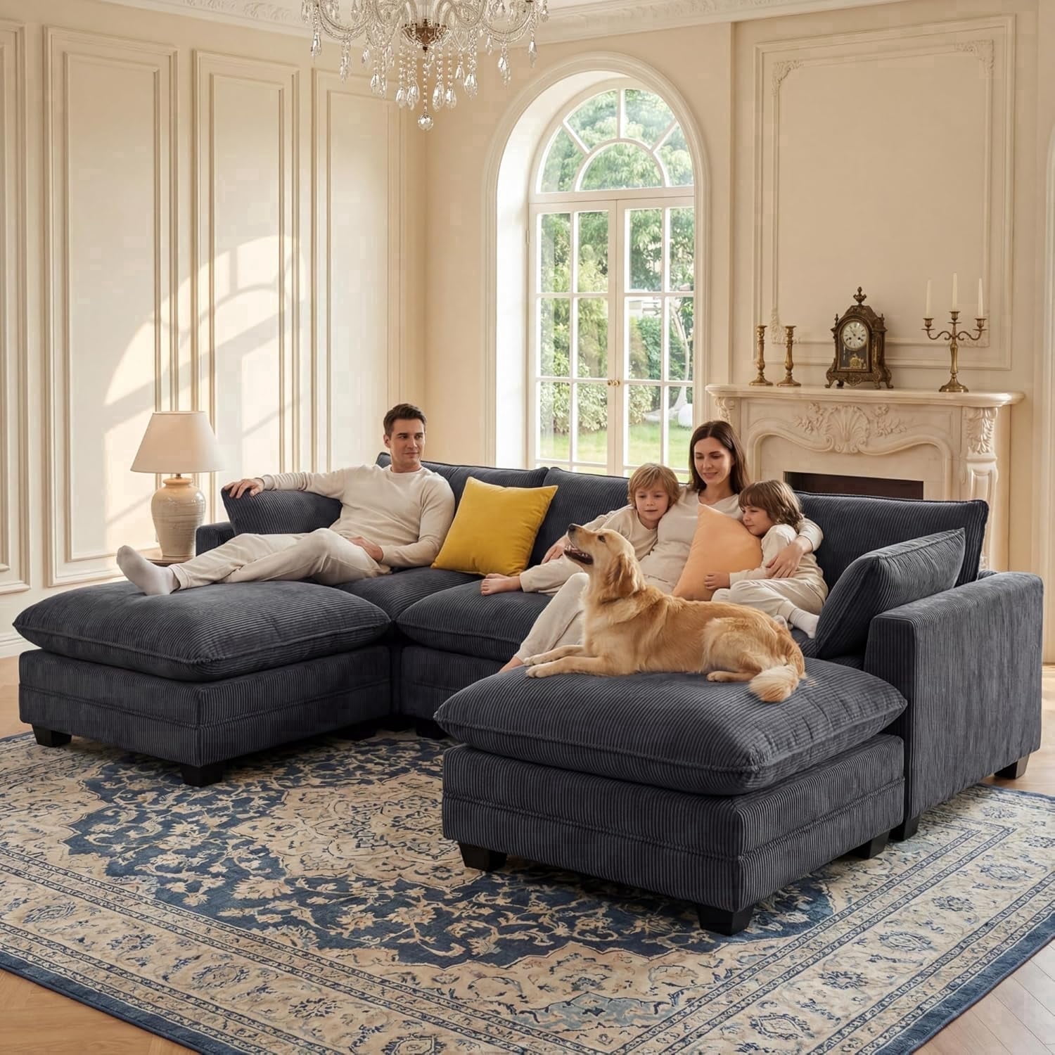 110'' U Shaped Sofa and Couches with Washable Cover, Noelse 3 Seater ...