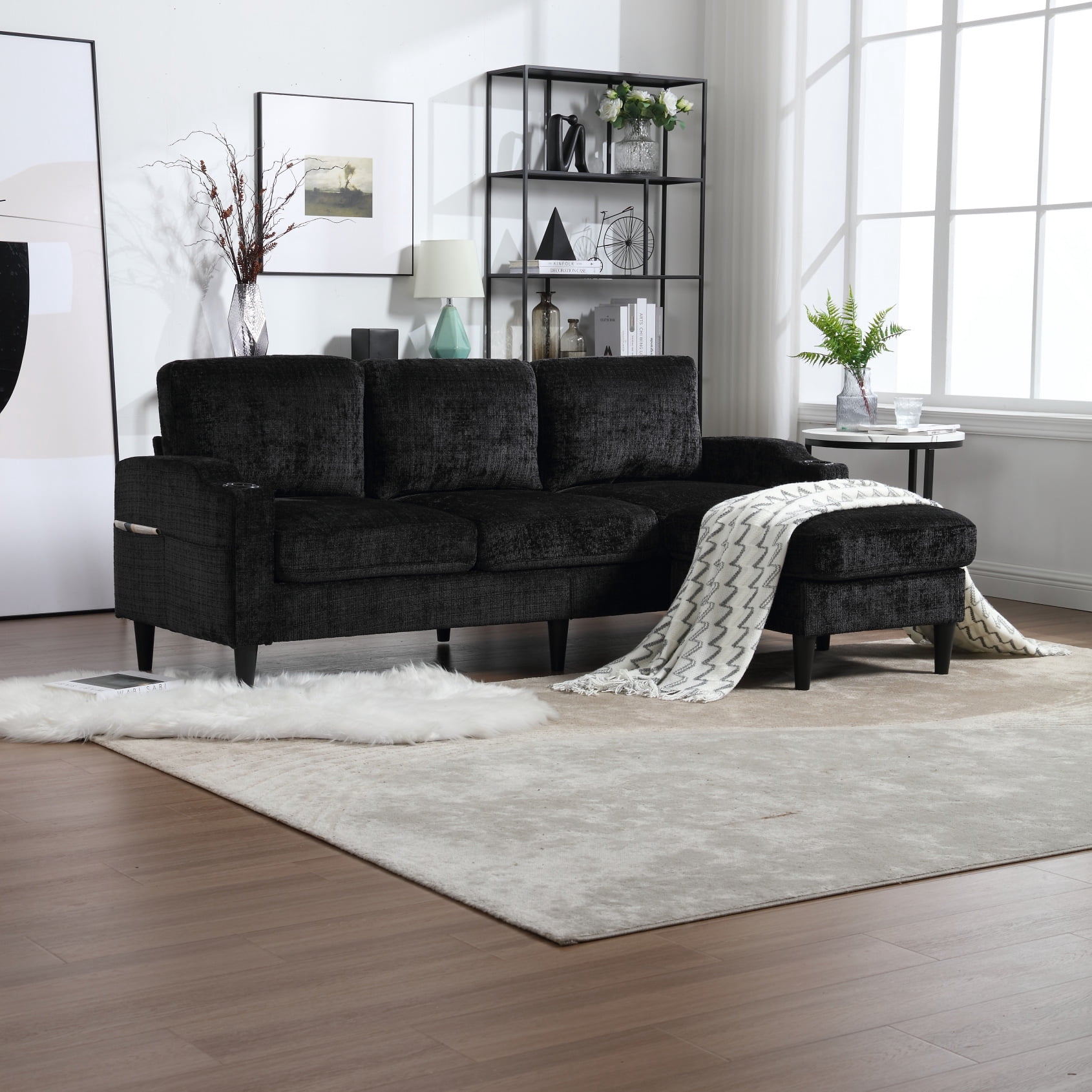 3 Seater Sectional Sofa with Storage Ottoman, Modular L-Shaped Couch ...