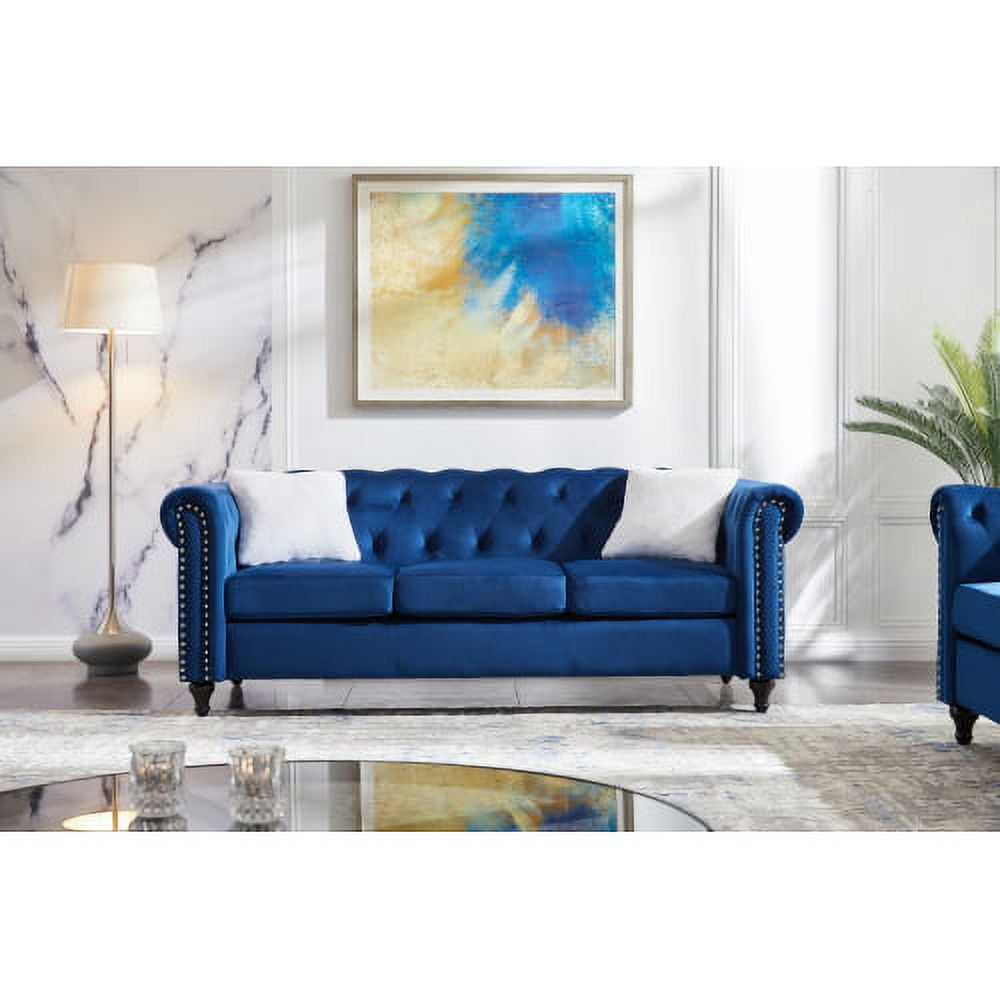 3-Seater Sofa with 2 Pillows,Velvet Upholstered Couch with Thick Padded ...