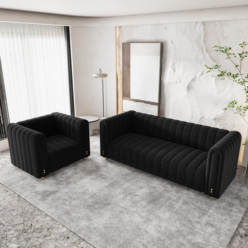 3 Seater Sofa and Armchair Set 2 Piece, Modern Velvet Couches for ...