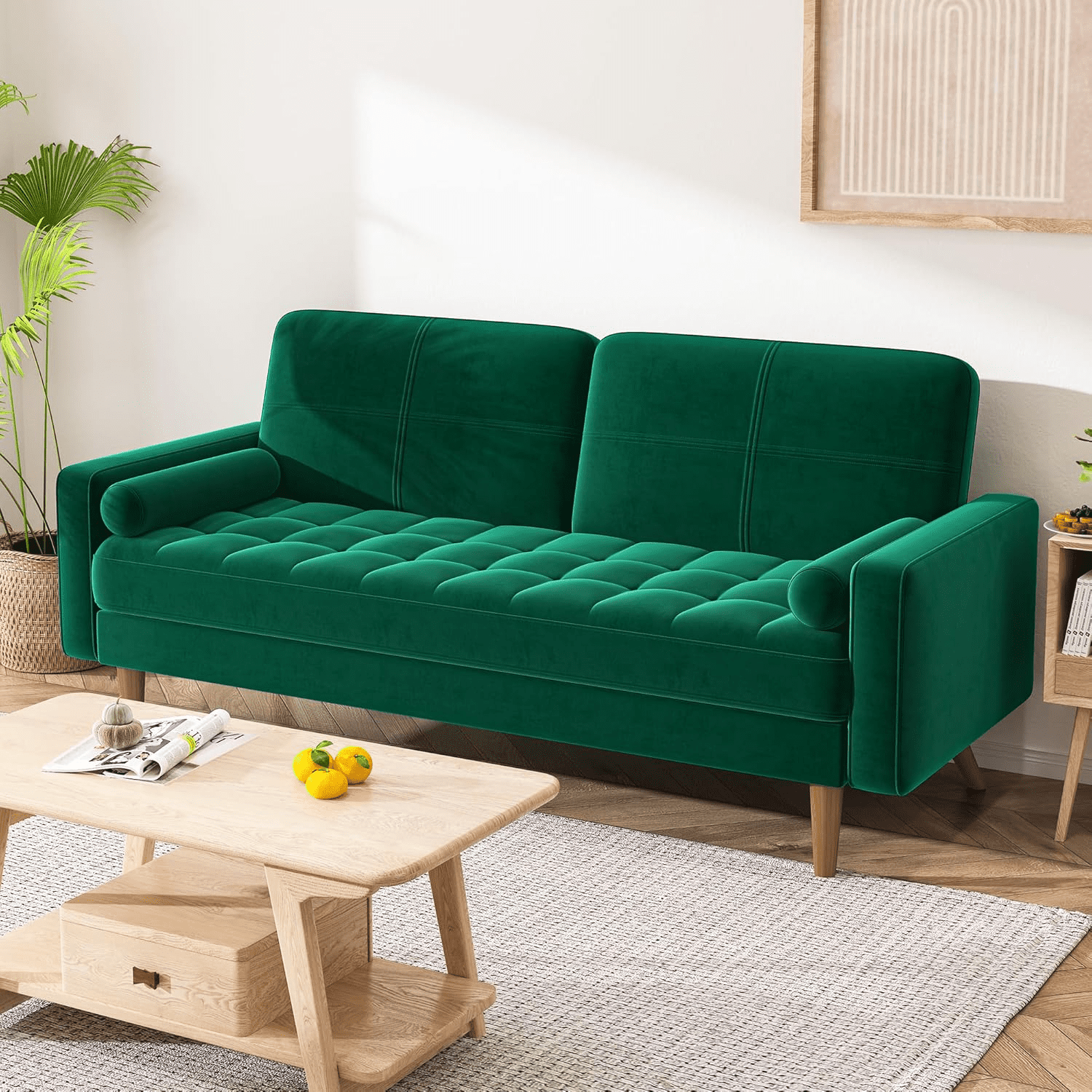 3 Seater Sofa Couch 68 Inch Velvet Loveseat Sofa with Tufted Seat and ...