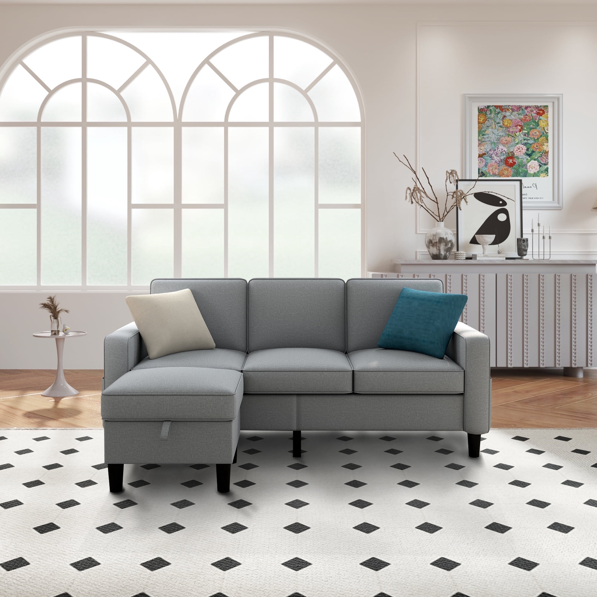 3 Seater Sofa Couch, Mid Century Couches with Tufted Back, Upholstered ...