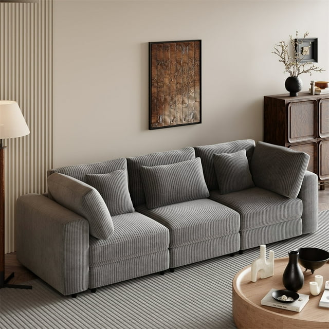 3 Seater Sofa, Modern Sofa Couch with Removable Back Cushions and 5 ...
