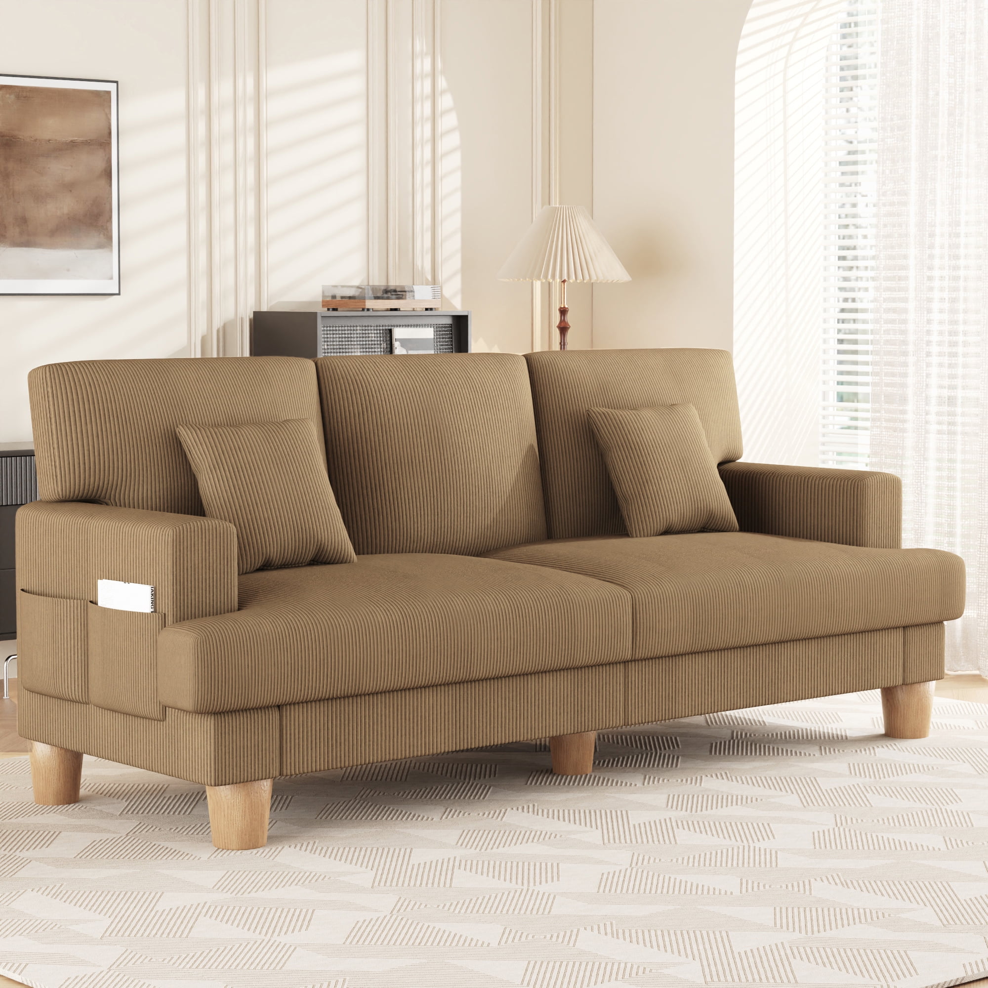 AAQZ 87" Corduroy Sofa Couch for Living Room, 3 Seater Deep Seat Comfy ...