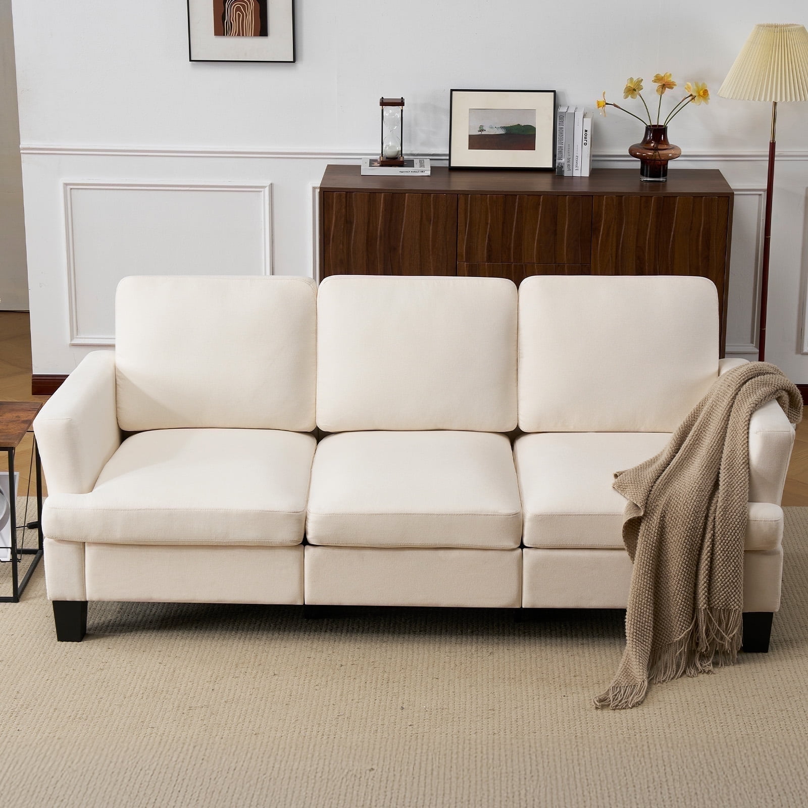 ATOMSPACE Modern Upholstered Linen Back Sofa with Extra Deep Seats ...