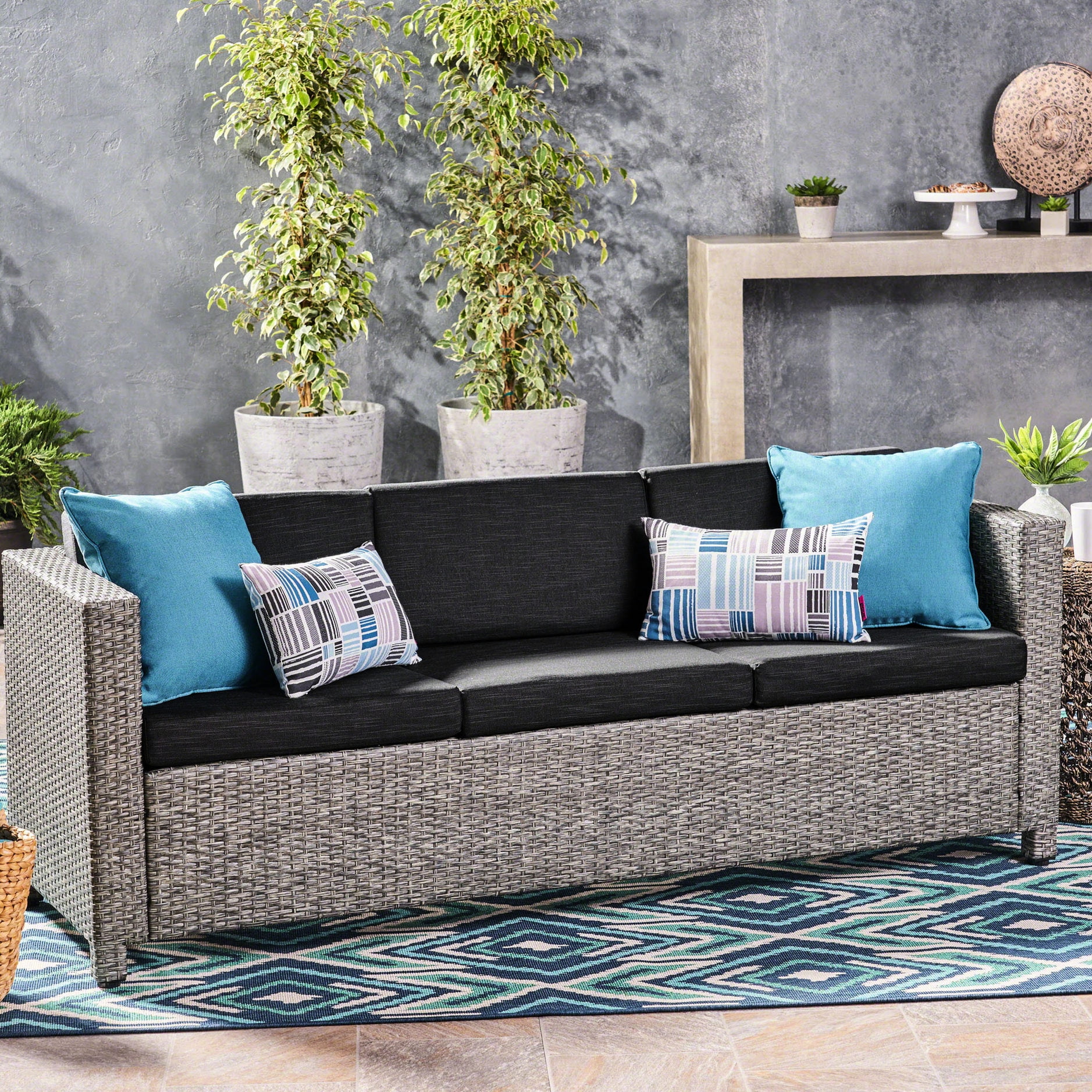 3 Seater Sofa for Outdoor Use - Classic Silhouettes, Woven Texture ...