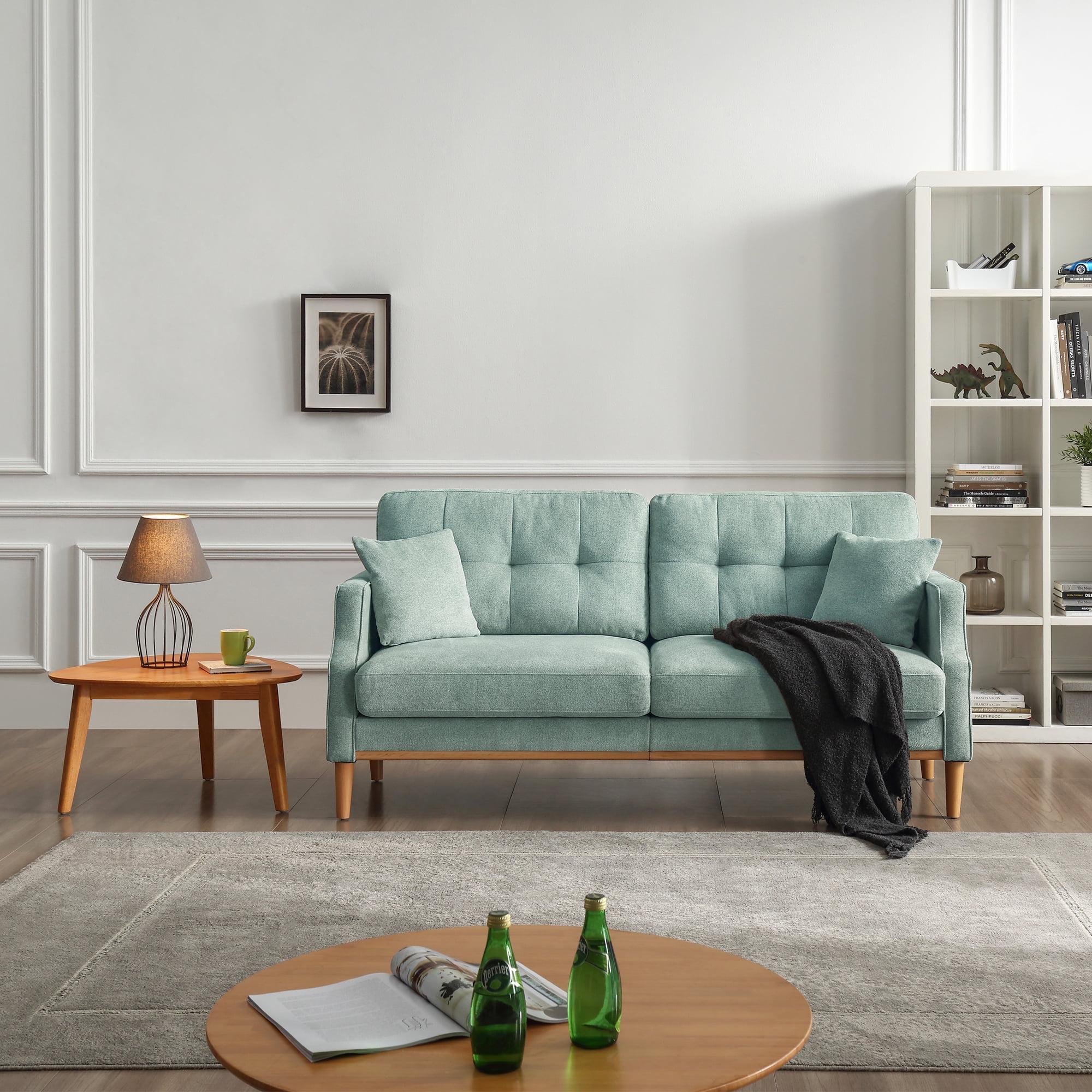 3-Seater Sofa with USB Charging Port, Waterproof Blue Fabric Sofa, 70 ...