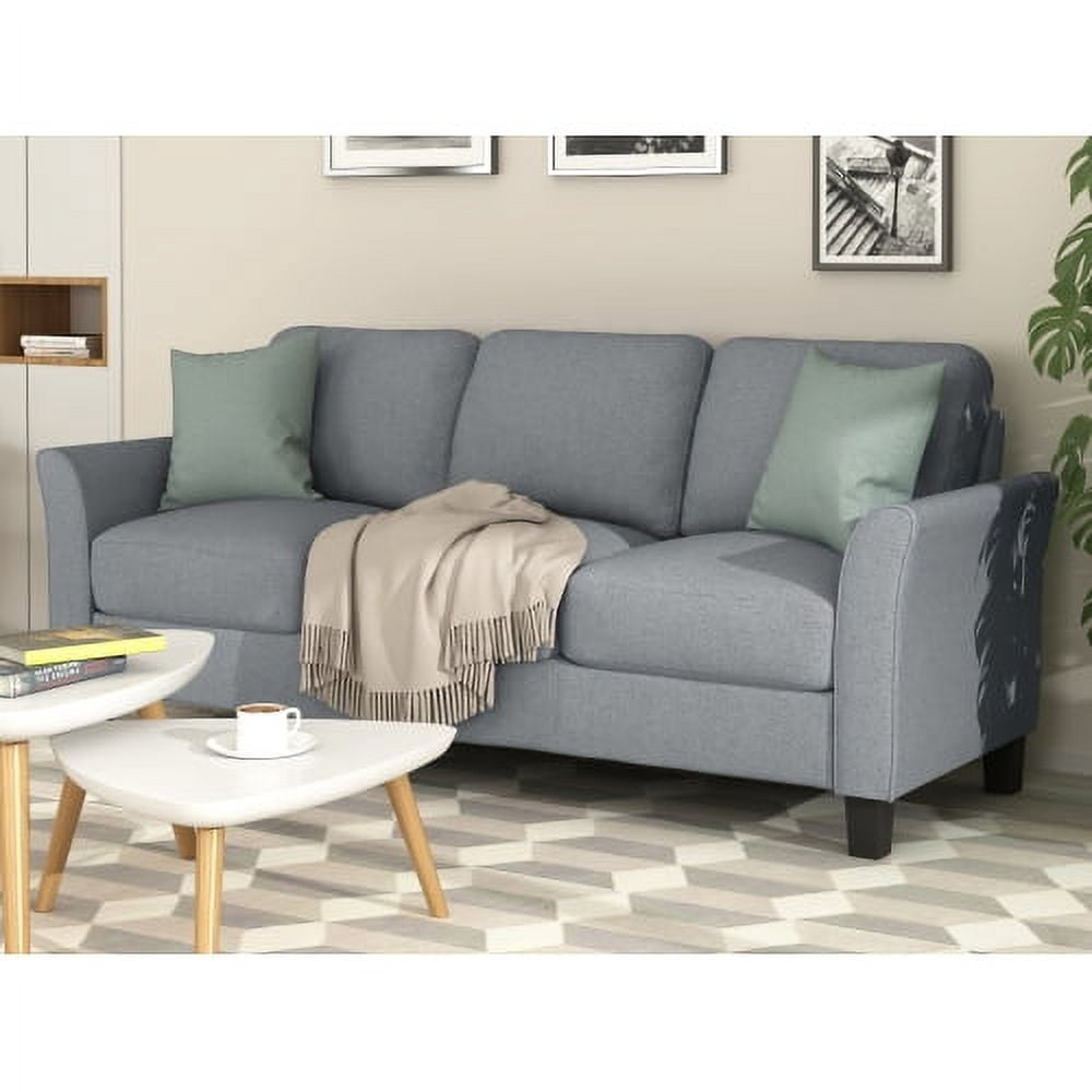 3 Seats Sofa Couch Upholstered Linen Fabric Sofa with Cushions Scrolled ...