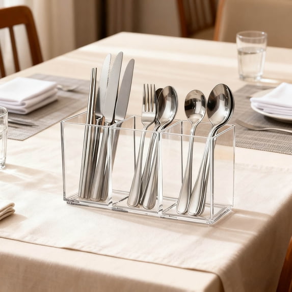 3-Section Acrylic Cutlery Organizer - Clear Utensil Storage Caddy for ...
