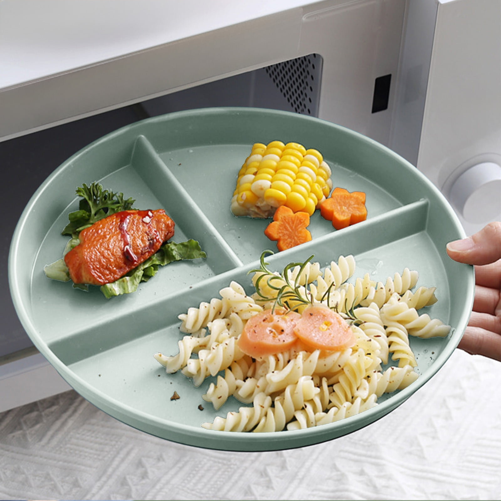 3-Section Divided Portion Control Plate Reusable Microwave Safe Straw ...